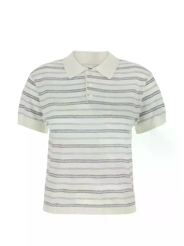 DUNST Striped Short-sleeve Polo Shirt - Neutrals