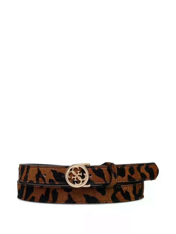 Guess Leopard-print Logo-plaque Belt - Brown