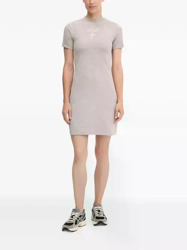 Guess Logo-embroidered Short-sleeve Dress - Neutrals