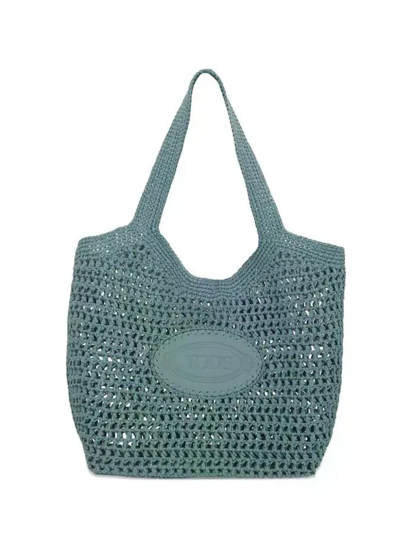 TOD'S Logo-patch Crochet-knit Tote Bag - Blue