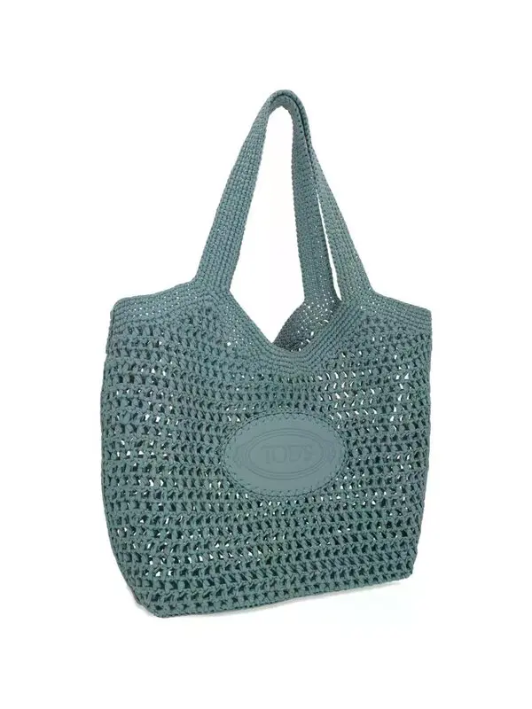 TOD'S Logo-patch Crochet-knit Tote Bag - Blue