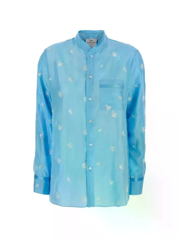 FORTE_FORTE Floral-embroidered Silk Shirt - Blue