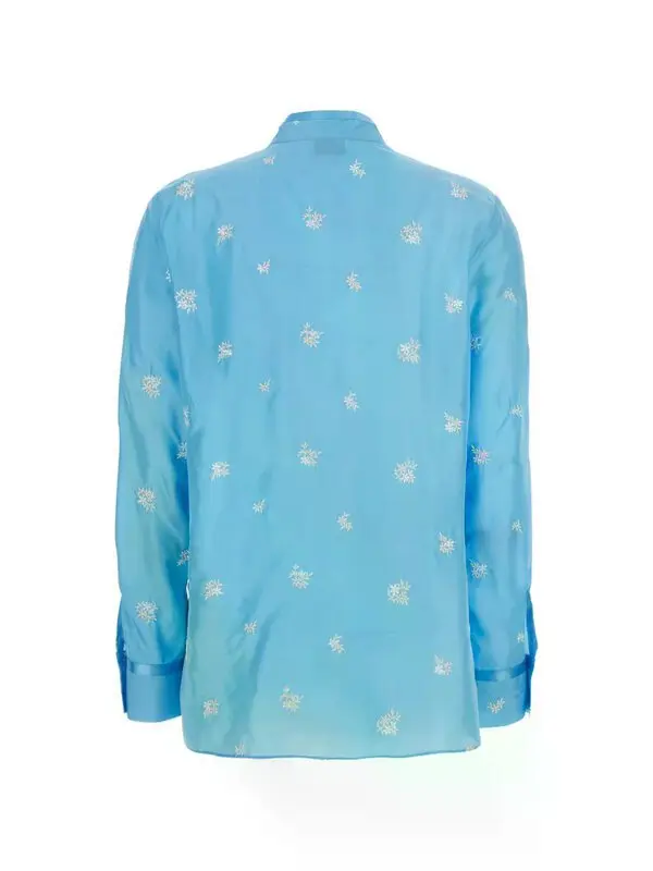 FORTE_FORTE Floral-embroidered Silk Shirt - Blue