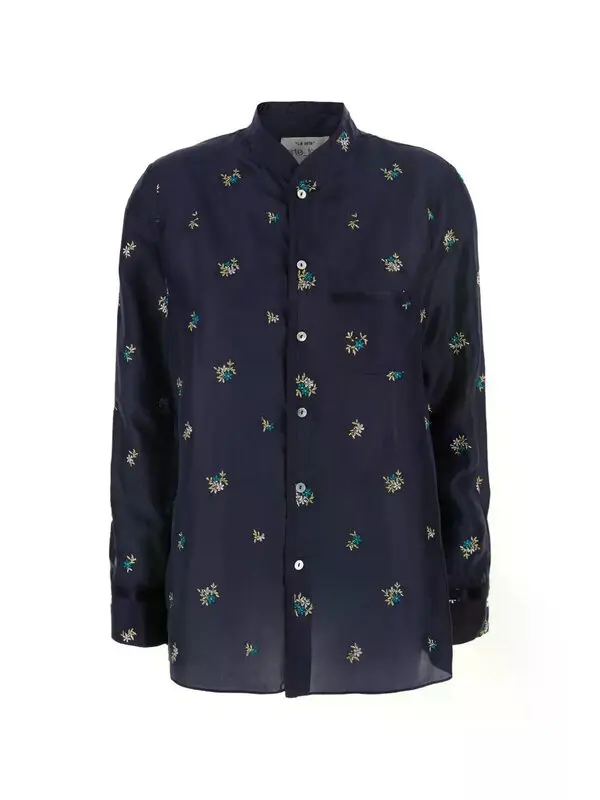 FORTE_FORTE Floral-embroidered Silk Shirt - Blue