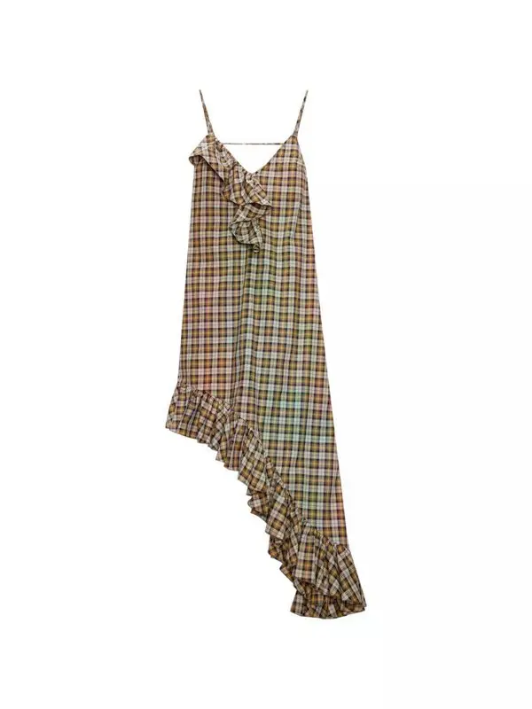 MSGM Plaid Ruffled Dress - Brown