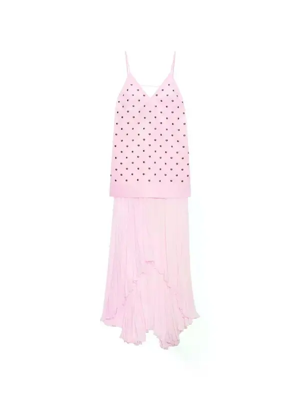 MSGM Studded Pleated Asymmetric Dress - Pink