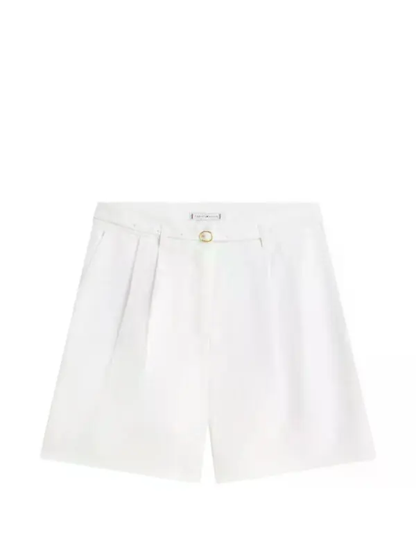 Tommy Hilfiger Belted Wide-leg Pleated Linen-blend Shorts - White