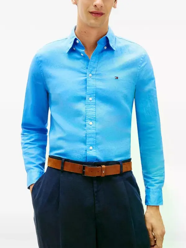 Tommy Hilfiger Regular-fit Logo-embroidered Button-down Cotton Shirt - Blue