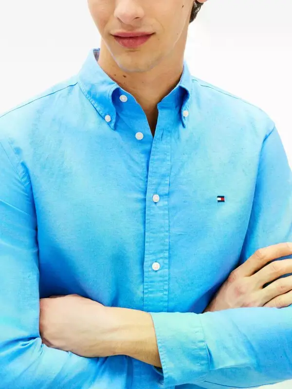 Tommy Hilfiger Regular-fit Logo-embroidered Button-down Cotton Shirt - Blue