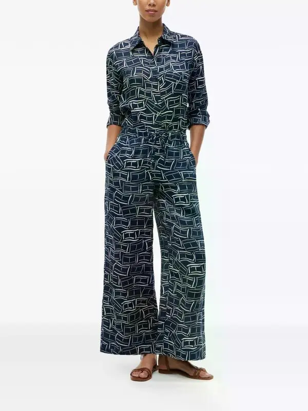 Tommy Hilfiger Geometric-print Wide-leg Trousers - Blue