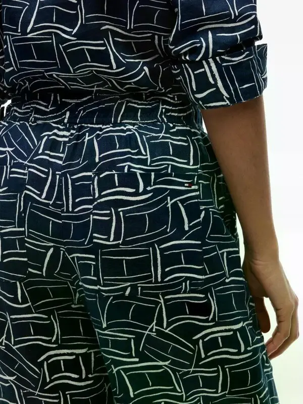 Tommy Hilfiger Geometric-print Wide-leg Trousers - Blue