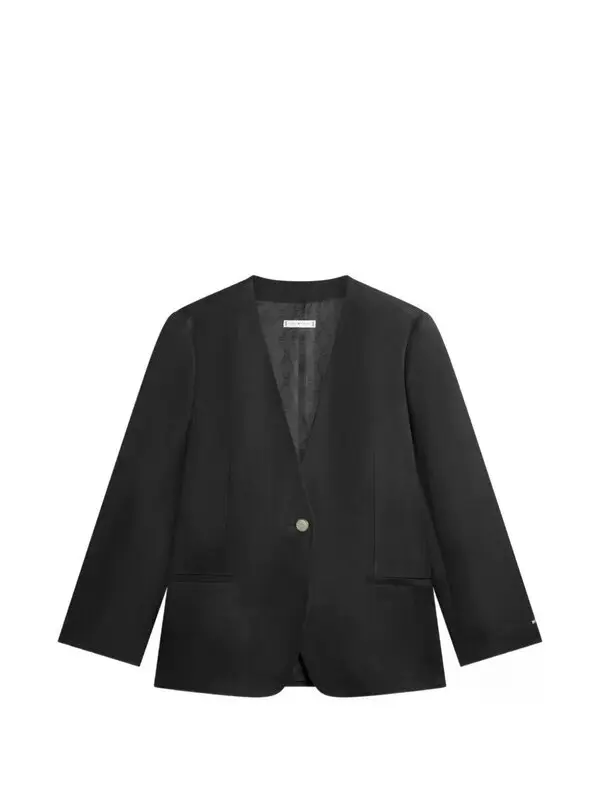 Tommy Hilfiger Collarless Single-breasted Linen-blend Blazer - Black