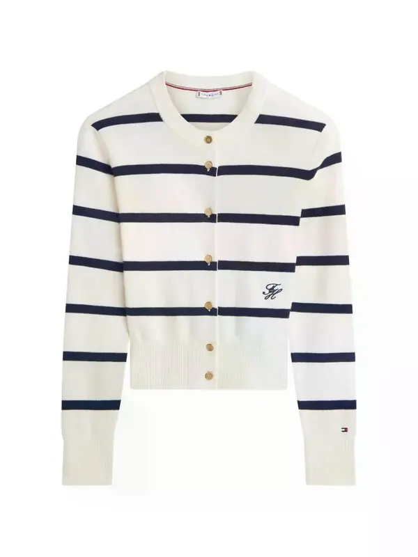 Tommy Hilfiger Premium Horizontal-stripe Knitted Cotton Cardigan - Neutrals