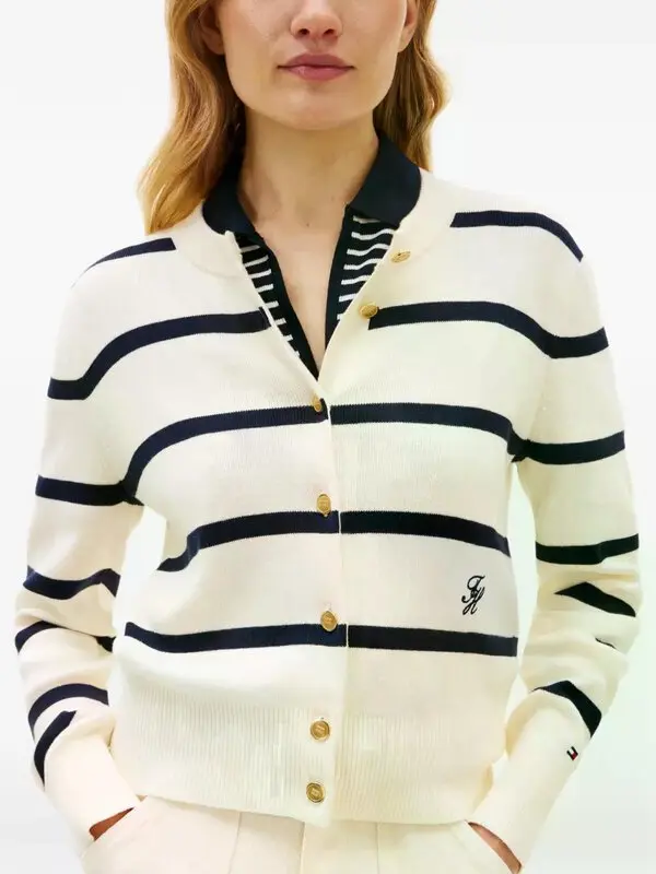 Tommy Hilfiger Premium Horizontal-stripe Knitted Cotton Cardigan - Neutrals