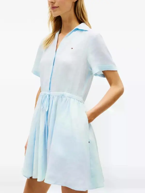 Tommy Hilfiger Drawstring-waist Relaxed Linen Mini Dress - Blue