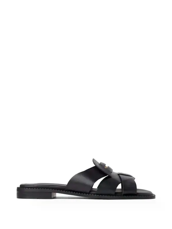 Tommy Hilfiger Logo-plaque Cut-out Leather Sandals - Black