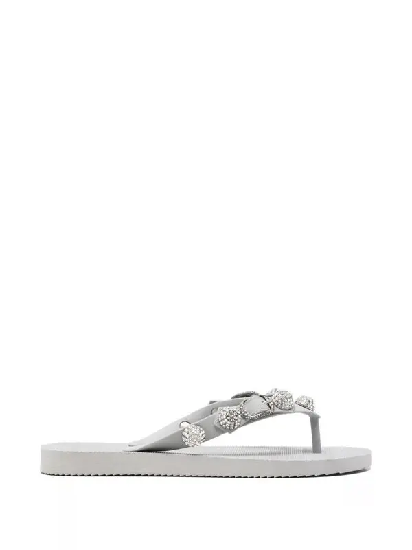 Balenciaga Cagole Crystal-embellished Flip-flops - Grey