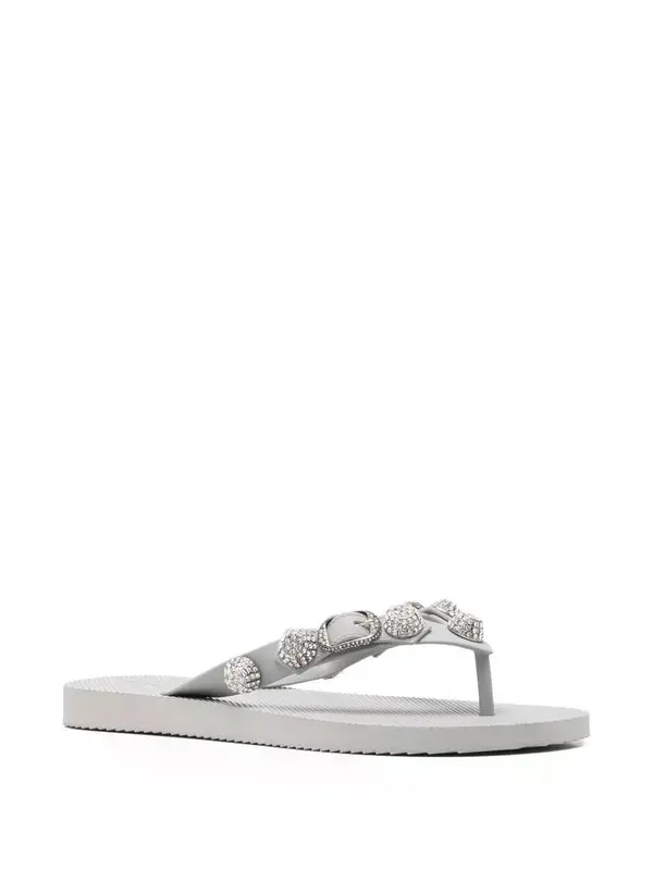 Balenciaga Cagole Crystal-embellished Flip-flops - Grey
