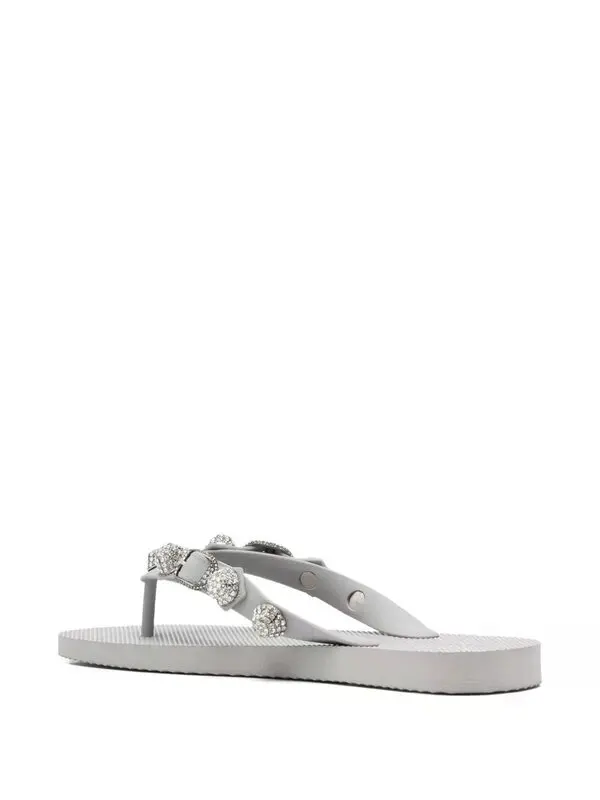 Balenciaga Cagole Crystal-embellished Flip-flops - Grey