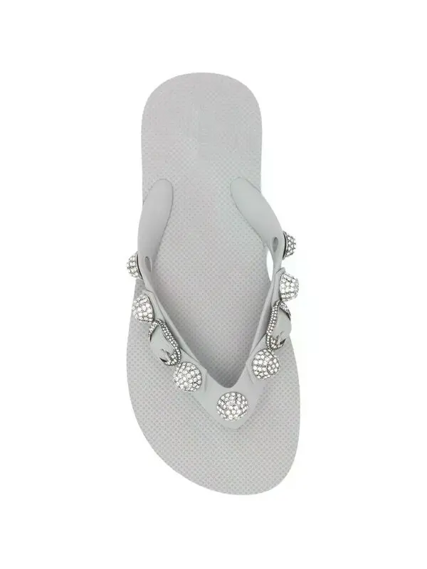 Balenciaga Cagole Crystal-embellished Flip-flops - Grey