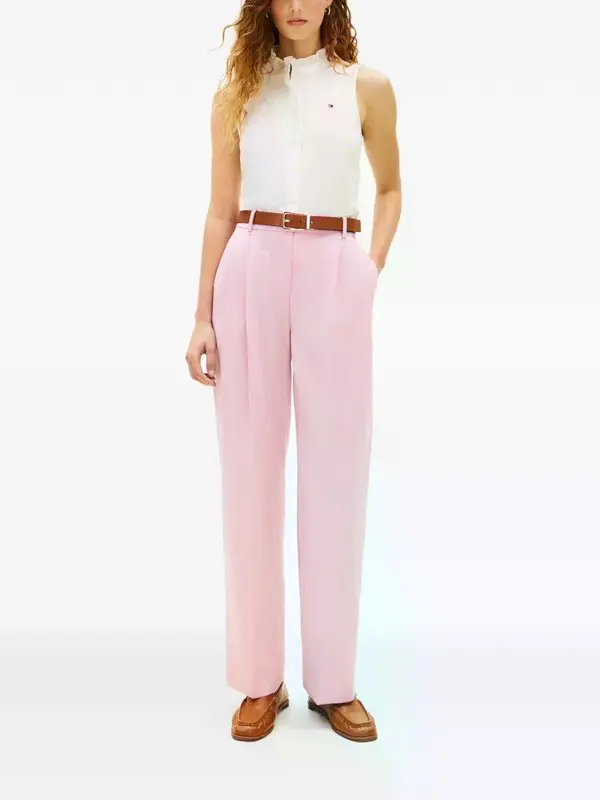 Tommy Hilfiger Pleated Straight-leg Wool-blend Trousers - Pink