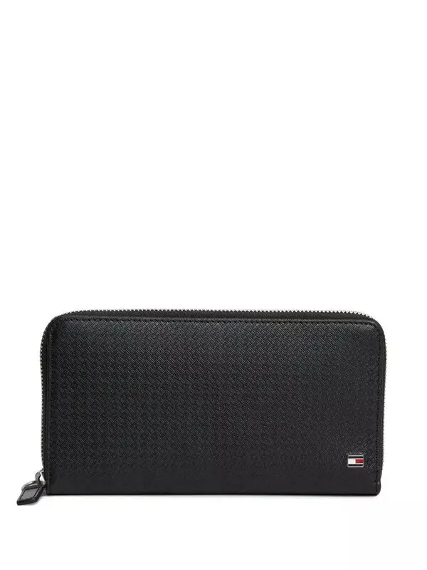 Tommy Hilfiger Monogram-embossed Zip-around Leather Wallet - Black