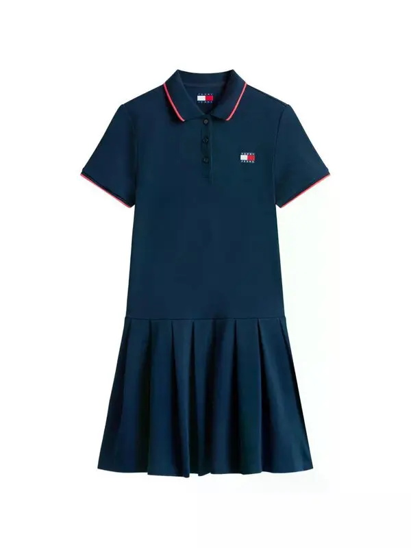 Tommy Hilfiger Pleated Mini Polo Shirt Dress - Blue