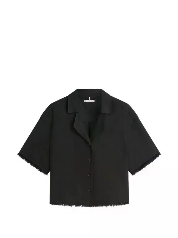 Tommy Hilfiger Relaxed-fit Frayed Short-sleeve Linen Shirt - Black