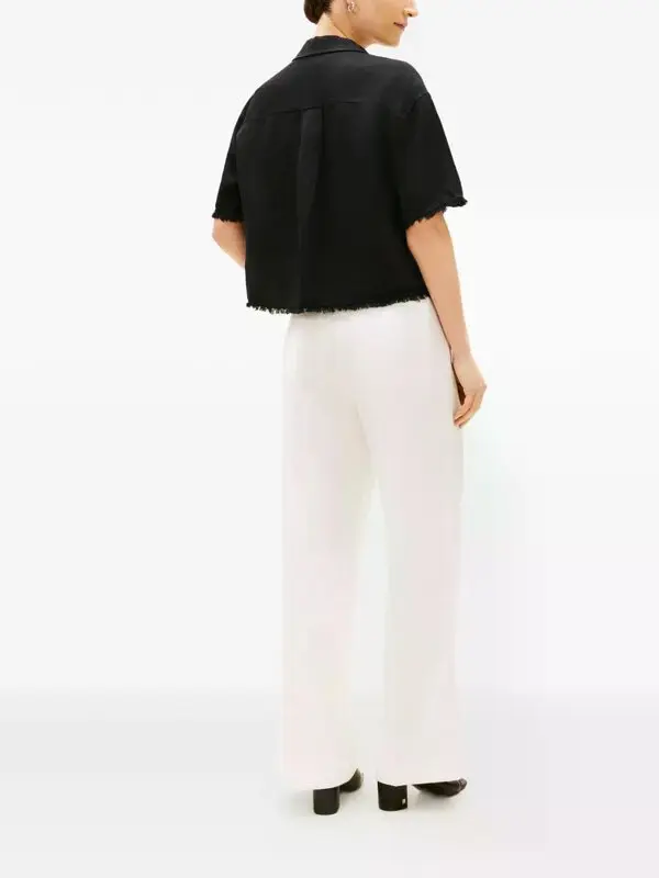 Tommy Hilfiger Relaxed-fit Frayed Short-sleeve Linen Shirt - Black