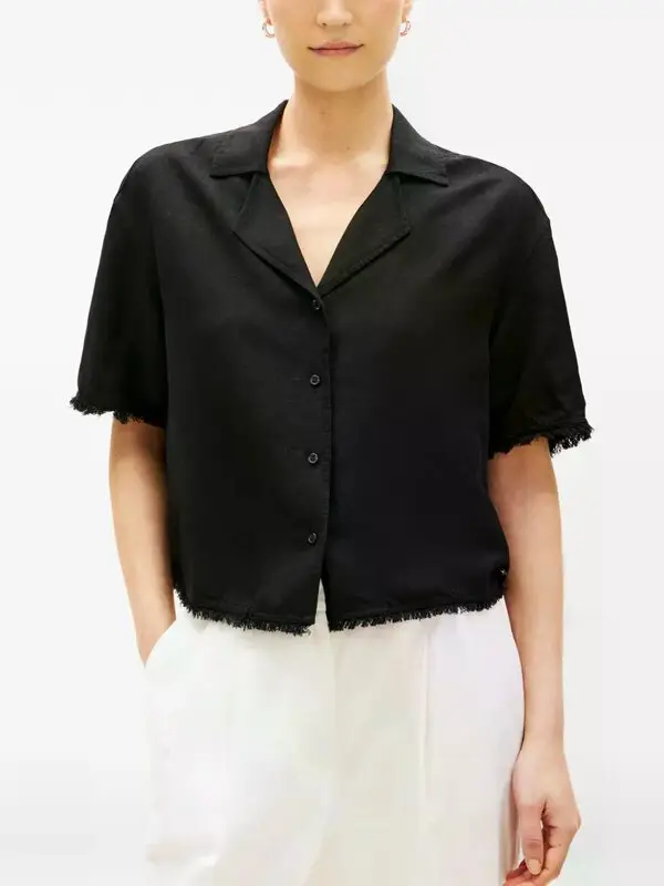Tommy Hilfiger Relaxed-fit Frayed Short-sleeve Linen Shirt - Black
