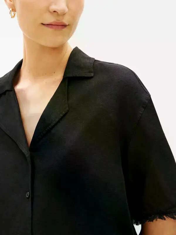 Tommy Hilfiger Relaxed-fit Frayed Short-sleeve Linen Shirt - Black