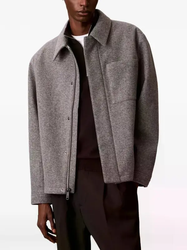 Calvin Klein Felted Texture Zip Up Shirt Jacket - Grey