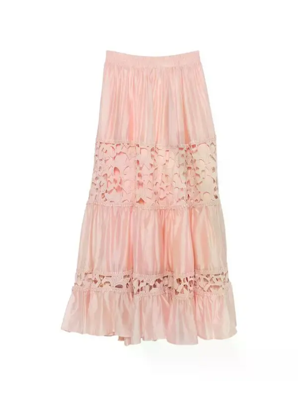 PAPER LACE Lace-insert Ruffled Maxi Skirt - Pink
