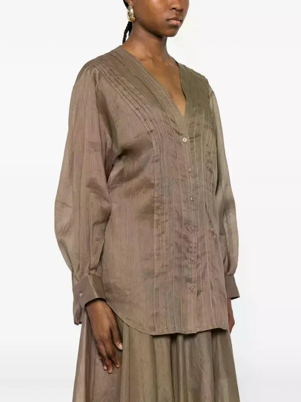 ISABELLE BLANCHE Pin-tuck V-neck Blouse