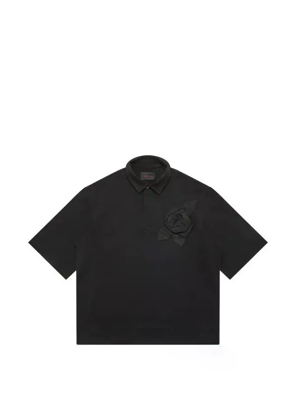 Simone Rocha Rose Appliqué Polo Top - Black