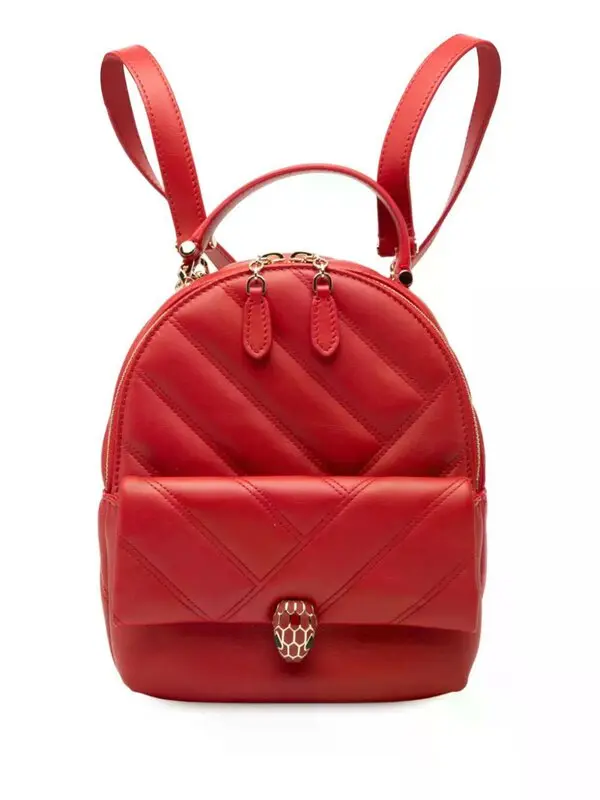 BVLGARI 2010-2025 Leather Serpenti Cabochon Backpack - Red