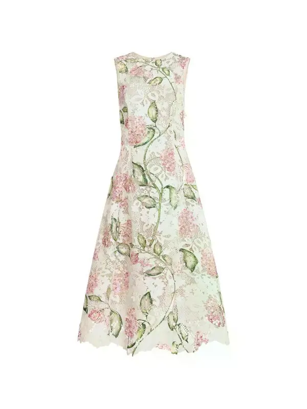 Oscar De La Renta Porcelain Flower Guipure Dress - White