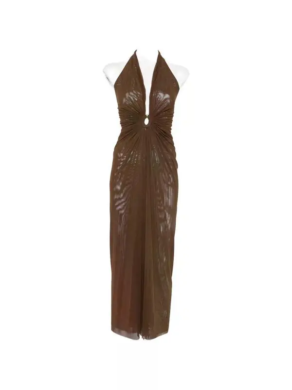 FISICO Gathered Halterneck Maxi Dress - Brown