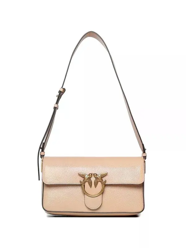 Pinko Love Birds Leather Shoulder Bag - Neutrals