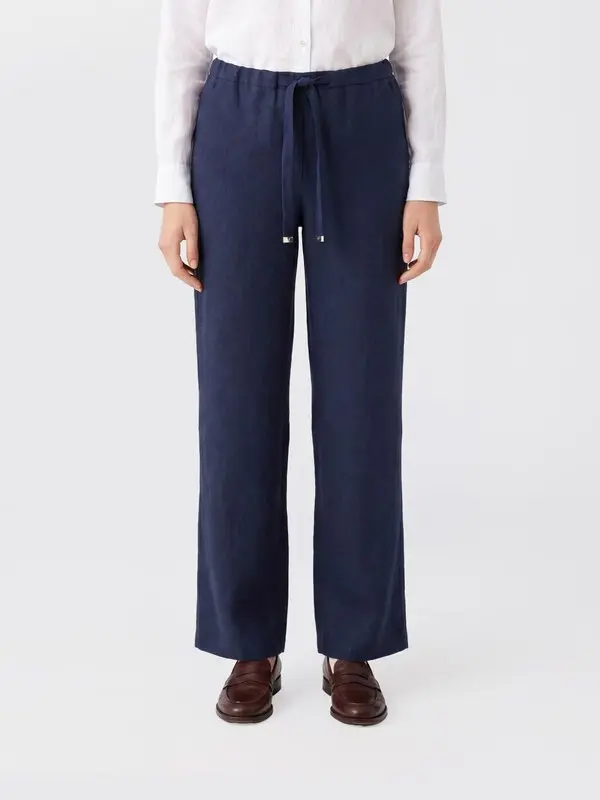 Max Mara Linen Wide-leg Trousers - Blue