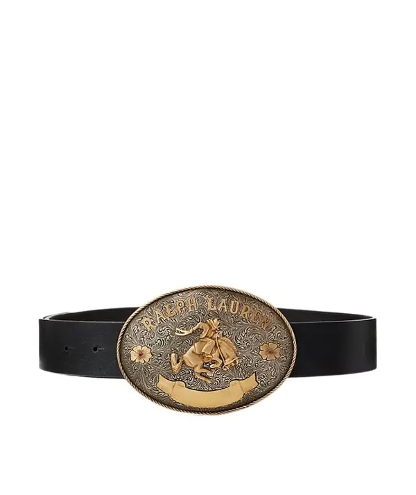 Ralph Lauren Rodeo Buckle Vachetta Leather Wide Belt