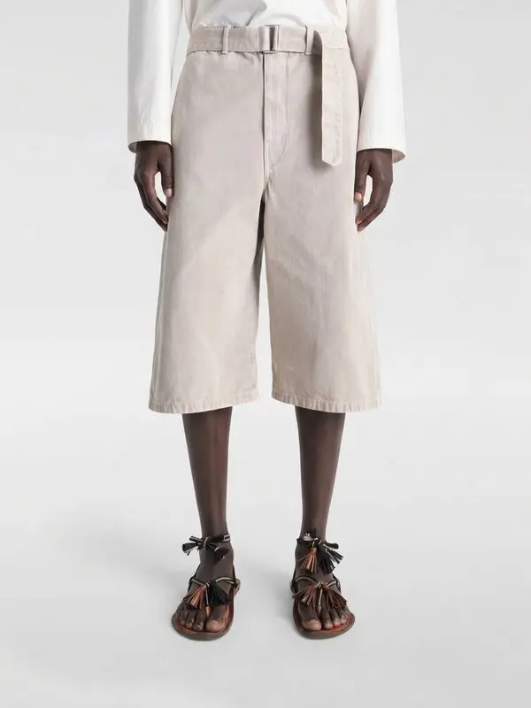 LEMAIRE High-waisted Knee-length Belted Denim Shorts - Grey