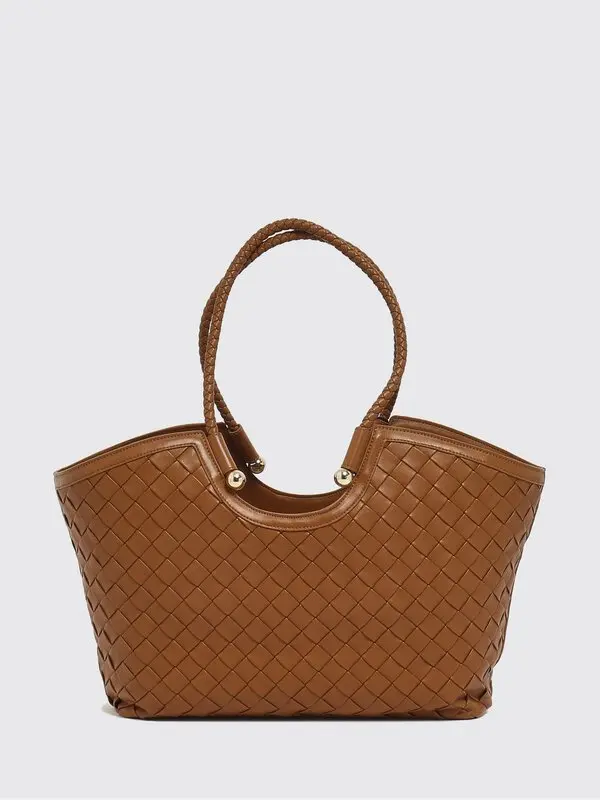 TWINSET Woven Faux Leather Tote Bag - Brown