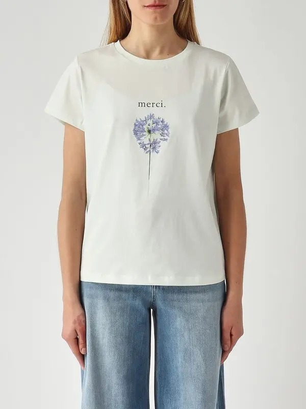 TWINSET Floral Cotton T-shirt - Gnawed Blue