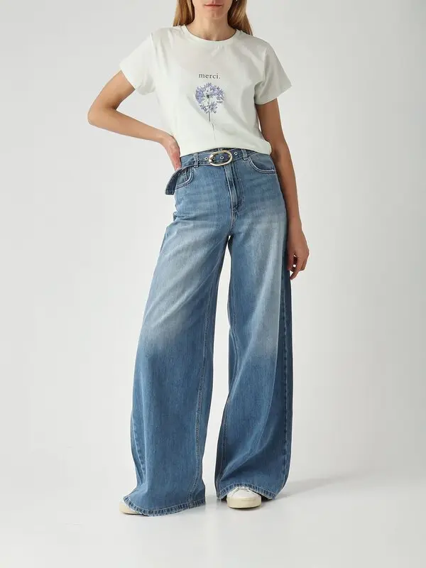 TWINSET Floral Cotton T-shirt - Gnawed Blue