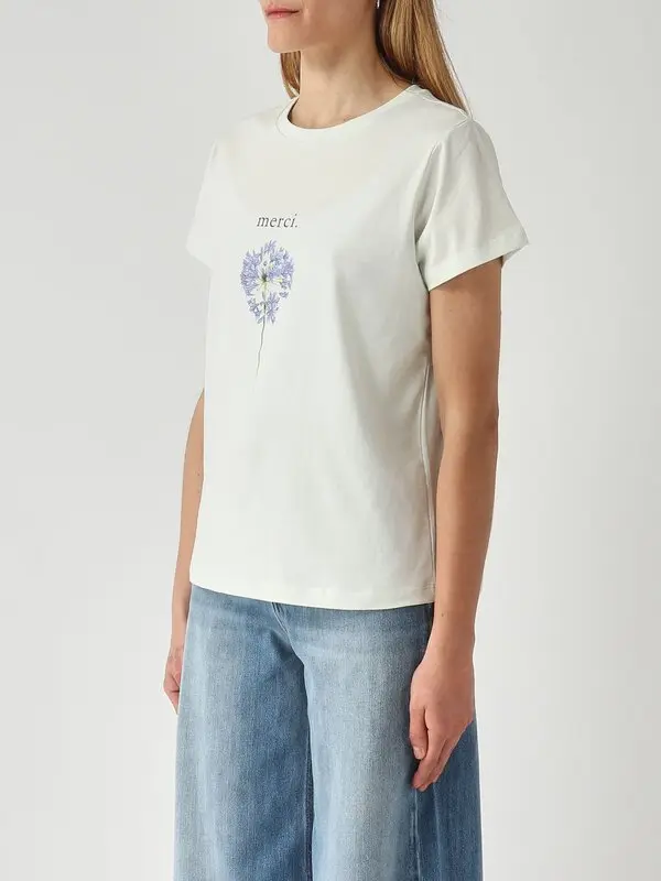 TWINSET Floral Cotton T-shirt - Gnawed Blue