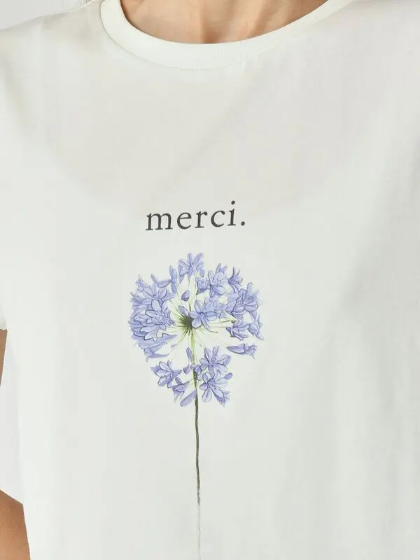 TWINSET Floral Cotton T-shirt - Gnawed Blue