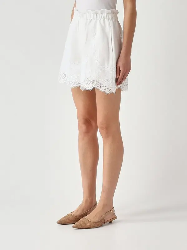 TWINSET Linen Shorts With Embroidered Lace