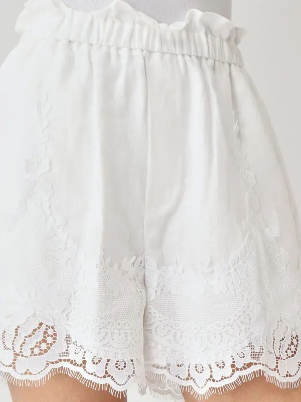 TWINSET Linen Shorts With Embroidered Lace