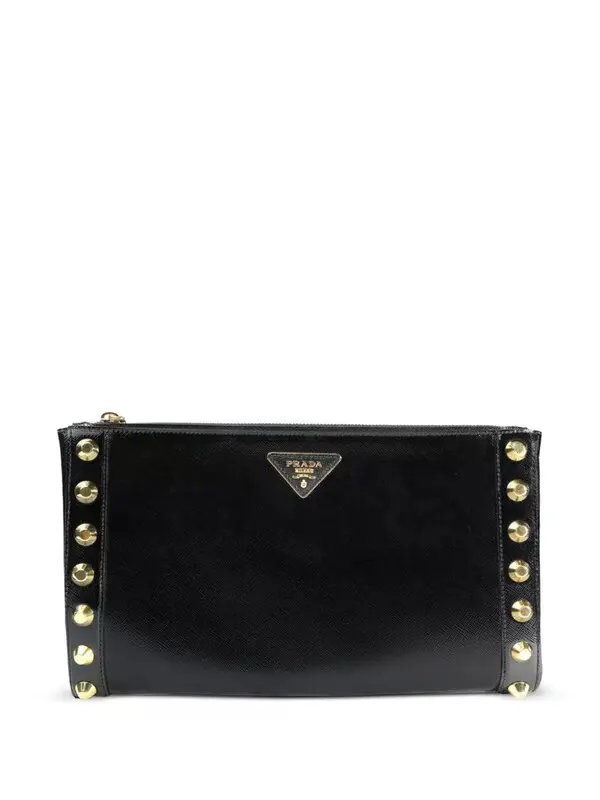 Prada Saffiano Vernice Studded Clutch